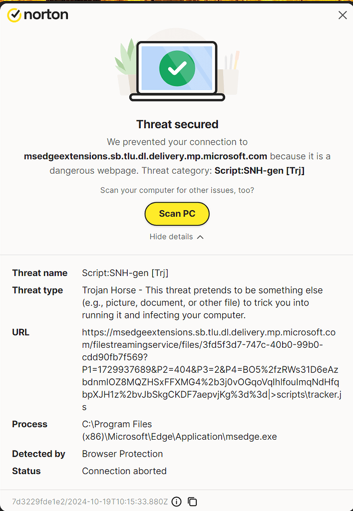 Msedgeextensions.sb.tlu.dl.delivery.mp.microsoft.com Threat Catgegory:SNH-gen [Trj] - Norton 360 ...